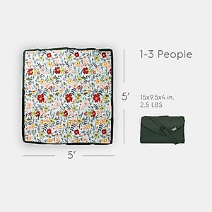Little Unicorn 5'x5' Outdoor Family Picnic & Beach Blanket | Durable & Water-Resistant Fabric | Compact Fold & Easily Wipes Clean | Zipper Pocket (Primrose Patch)