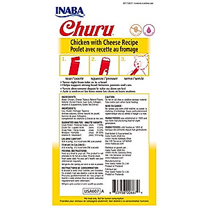 INABA Churu Lickable Purée Natural Cat Treats (Chicken with Cheese Recipe, 4 Tubes)