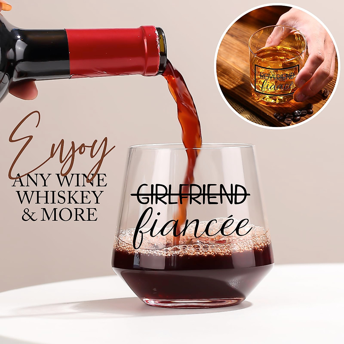 comfit Engagement Gifts for Couples - Fiance Fiancee Engagement Gift Wine Whiskey Glass, Engaged Gifts for Boyfriend,Girlfriend,Couples Newly Engaged