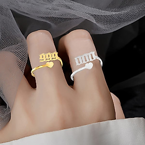 JAJAFOOK Stainless Steel Tarot Numerology Angel Number Ring, 000,111,222,333,444,555,666,777，888,999 Mysterious Tarot Numerology Ring for Women-Gold 333