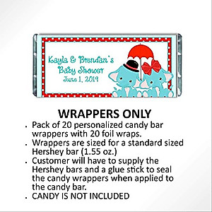 Personalized Elephant Candy Wrappers for Chocolate, Baby Shower Favors, Pack of 20 Custom Hershey Bar Labels