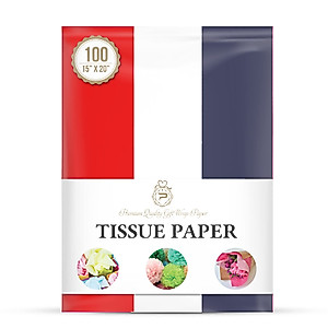 Red, White & Blue, Fourth of July, Independence Day, Memorial Day, American Flag, Tissue Paper for Gift Wrapping, Packaging, Floral, Birthday, Christmas, Halloween, DIY Crafts and More 15" X 20" 100 Sheets