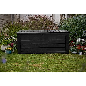 Keter Westwood 150 Gallon Plastic Outdoor Furniture Storage Deck Box, Dark Gray