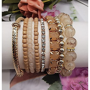 FINZOR 48Pcs Bohemian Stackable Bead Bracelets for Women Multicolor Stretch Beaded Bracelets Layered Bead Adjustable Bracelet Black Turquoise Stretch Bracelets