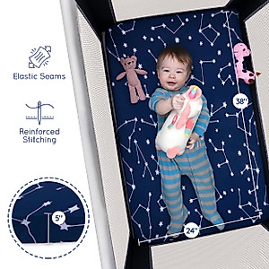 GROW WILD Pack n Play Fitted Sheets 3-Pack | Breathable Pack and Play Jersey Cotton Crib Sheets | 38” x 24" Mini Crib Sheet & Crib Bedding Set for Baby Boys | Stars and Moon Nursery Decor