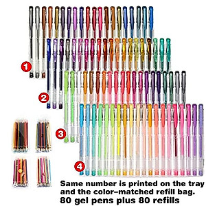 Smart Color Art 160 Colors Gel Pens Set 80 Gel Pen with 80 Refills for Adult Coloring Books Drawing Painting Writing Doodling