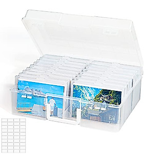 Lifewit Photo Storage Box 4x6 Photo Case, 18 Inner Photo Keeper, Clear Photo Boxes Storage, Plastic Photo Organizer Craft Storage Box for Seeds Cards Pictures Stamps with 1 Sheet Label Sticker