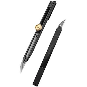 FantastiCAR 2-Pack Snap-Off Retractable Utility Knife, with Brass Dial Wheel Manual-Lock for Precision Trimming Cutting Jobs (60 Degree and 30 Degree Blade)