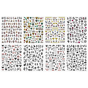 JMEOWIO 8 Sheets Halloween Goth Nail Art Stickers Decals Self-Adhesive Pegatinas Uñas Snake Horror Nail Supplies Nail Art Design Decoration Accessories