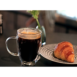 2-Pack,2.5 Oz]Espresso Cups With Handle and [2-Pack,12 Oz] Double Wall Glass Coffee Mugs with Handle