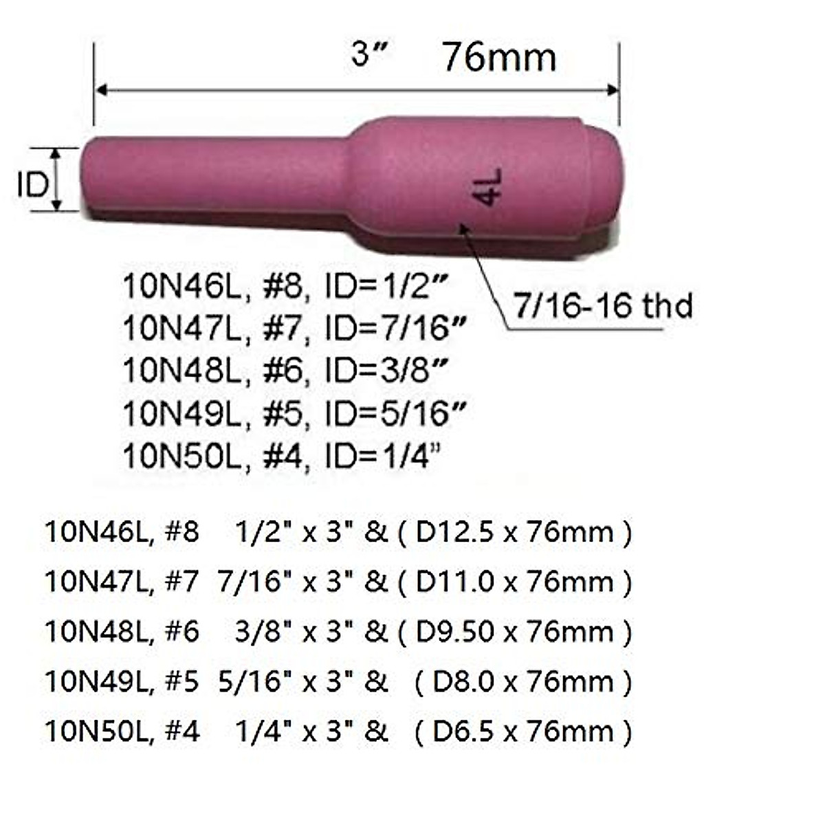 RIVERWELD TIG Jumbo Gas Lens Back Cap Long Alumina Nozzle Ceramic Cups Assorted Size Kit Fit QQ300 PTA DB SR WP 17 18 26 TIG Welding Torch 50pcs