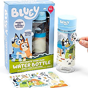 Bluey Decorate Your Own Water Bottle, Repositionable Stickers, Great For Bluey Birthday Parties, Summer Sports, and More, Reusable BPA-Free Water Bottle for Kids Ages 3, 4, 5, 6