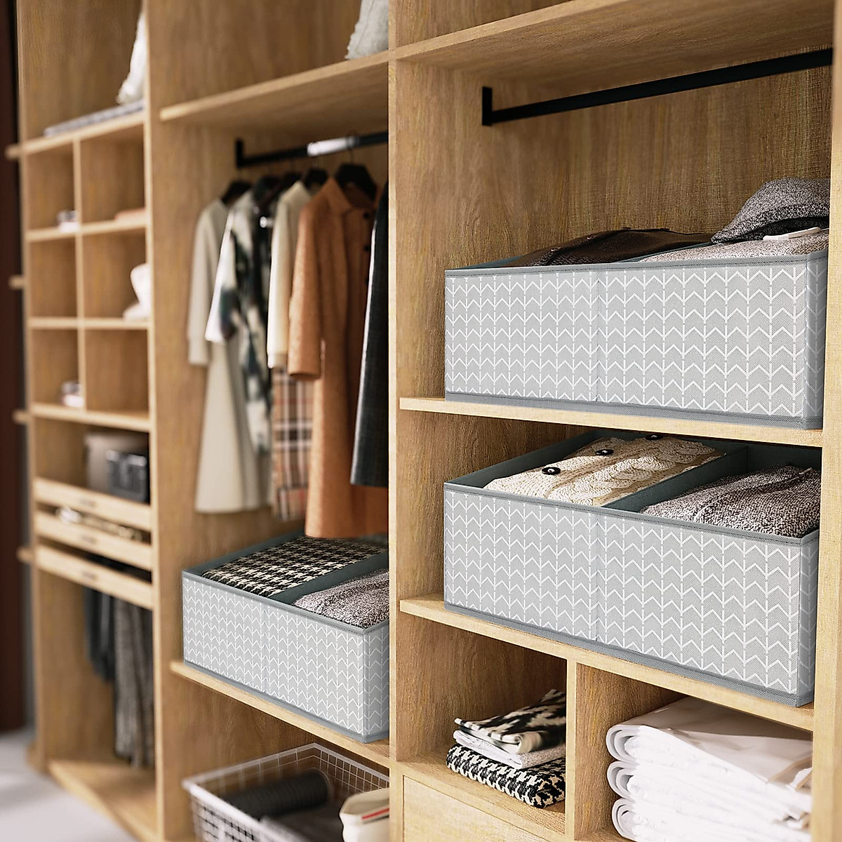 DIMJ Trapezoid Storage Bins, 3 Packs Closet Baskets, Foldable Fabric Baskets for Clothes, Baby Toiletry, Toys, Towel, DVD, Book Arrow