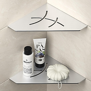 Bernkot Corner Shower Shelf 10" Brushed 304 Stainless Steel Pentagonal Corner Shelves Recessed Bathroom Shower Shelf 2 Pack, No Drilling Needed