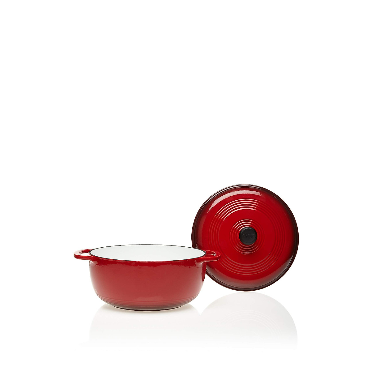 Lodge EC6D43 Enameled Cast Iron Dutch Oven, 6-Quart, Island Spice Red & Amazon Basics Multi-Purpose Stainless Steel Scraper/Chopper with Contoured Grip, 6-Inch