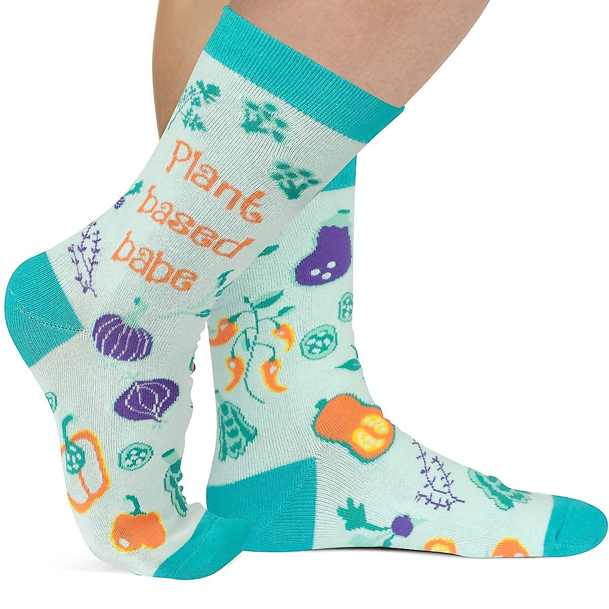 Lavley Funny Novelty Socks for Women - Unisex One Size Fits Most - Gifts for Her, Moms, Grandmas and More (US, Alpha, One Size, Regular, Regular, Plant-based Babe)