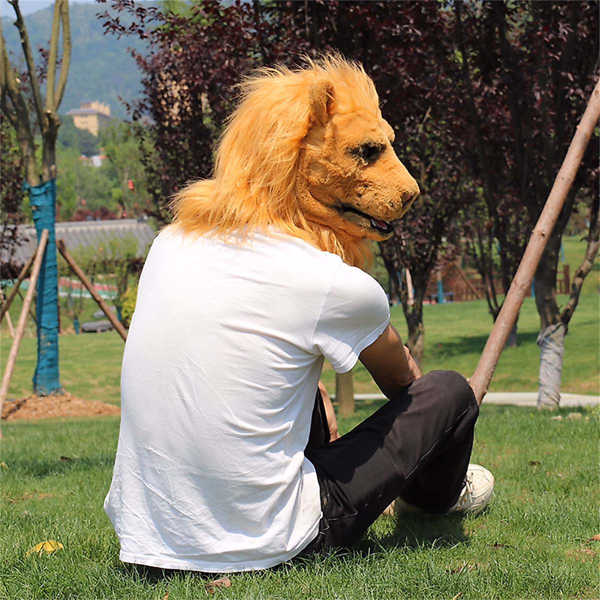 Xerial Realistic Furry Animal Mask with LED Light, Plush Lion Mask with Moving Jaw