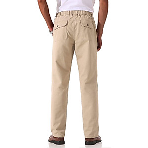 Soojun Men's Cotton Relaxed Fit Full Elastic Waist Twill Pants, Khaki, 40W x 32L
