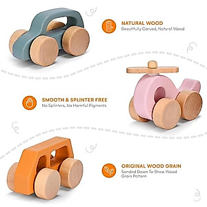 Childlike Behavior Wooden Car for Toddler - Wood Push Truck Vehicle - Montessori Inspired Wooden Rattle Teething toys - Baby Wood Cars for Kids, Boys, & Girls