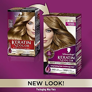 Schwarzkopf Keratin Color Permanent Hair Color, 7.5 Caramel Blonde, 1 Application Professionally Inspired Permanent Hair Dye for up to 80% Less Breakage vs Untreated Hair and up to 100% Gray Coverage