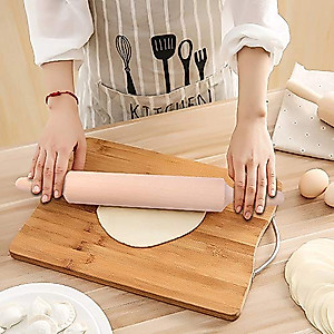Meilexing Rolling Pin Beech Wood Wax Free, Professional Dough Roller for Baking Pasta Pizza Fondant Cookie Noodles Bread, 15x1.5 inch（With handle）,the roller is 9 inch