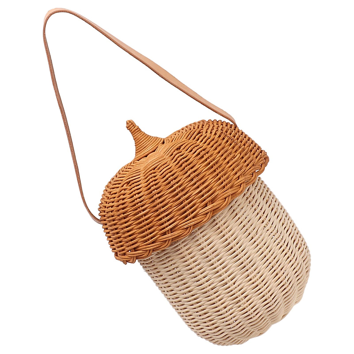 Zerodis Kids Rattan Storage Basket, Cute Photography Props Exquisite Hand Woven Decorative Rattan Basket Bag Acorn Shaped for Home (Large Handbag)