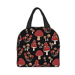 Lunch Bag Red Mushrooms Print Insulated Lunch Box Reusable Lunch Bags Meal Portable Container Tote For Men Women Work Travel Picnic
