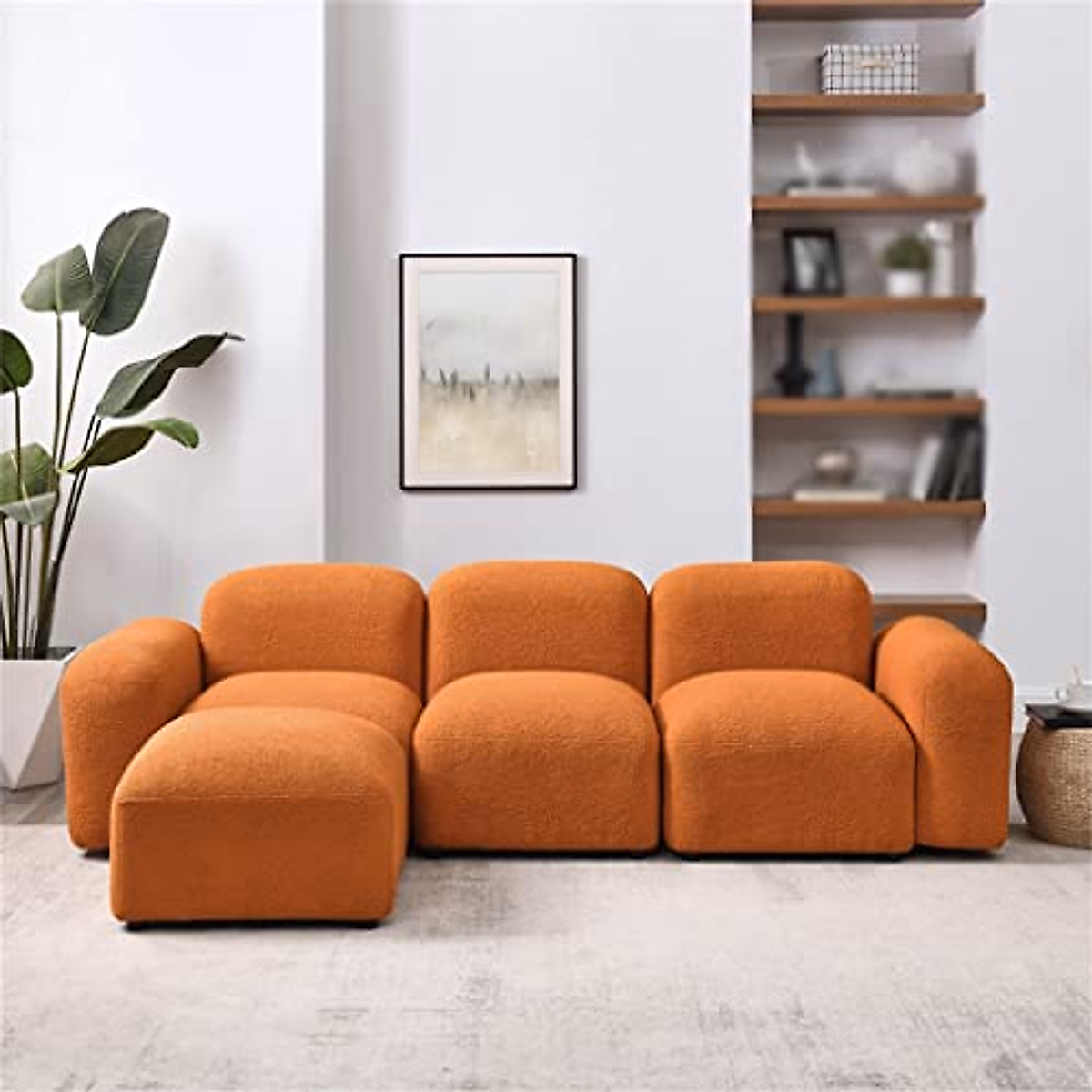 FLOYINM L-Shape Modular Sectional Sofa，DIY Combination，Teddy Fabric，Orange.