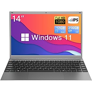 Tulasi Laptop, Laptop Computer, 12GB RAM 256GB SSD Quad-Core, 14 inch 1080P IPS Display Ultra Slim Laptop, 2.4G/5G WiFi, Webcam, Long Battery Life