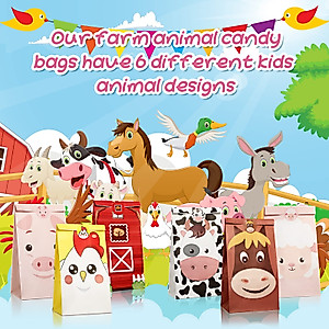 Dianelhall 30 Pack Goodie Bags for Birthday Party Supplies Animal Party Favor Bags Treat Bags Candy Barnyard Gift Bags for Animal Theme Birthday Party, 6 Designs(Farm)