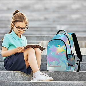 Rainbow Unicorn Backpack for Girls Galaxy School Bookbag with Adjustable Chest Strap for Girls Elementary Kids Waterproof Casual Bag Lightweight 16.7 Inch