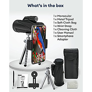 New 2023 Monocular Telescope High Powered Monocular with Smartphone Adapter & Metal Tripod - BAK4 Prism Monocular with Clear Low Light Vision for Wildlife Hunting Camping Travelling