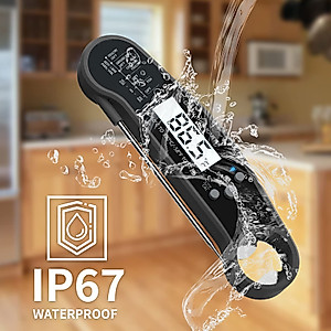 LPONJAR Digital Meat Thermometer, Instant Read Food Thermometer for Grilling, BBQ, Cooking, Baking, Liquids - Foldable Probe, Bottle Opener, IP67 Waterproof, Backlight, Magnet, and Calibration