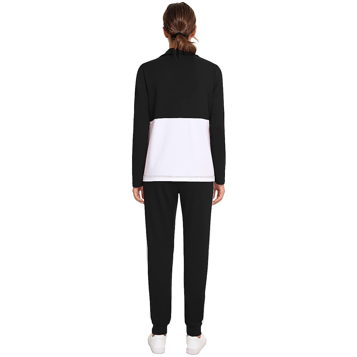 HALCYEEN Womens 2 Piece Tracksuits Set Casual Travel Comfy Zipper with Pockets Sweatshirt and Jogger Pants Black L