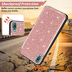 Asuwish Phone Case for Huawei Y7 2019/Y7 Prime 2019/7Y Pro Wallet Cover with Screen Protector and Card Holder Stand Bling Glitter Leather Cell Accessories Hawaii Enjoy 9 Dub-LX3 Women Girls Rose Gold