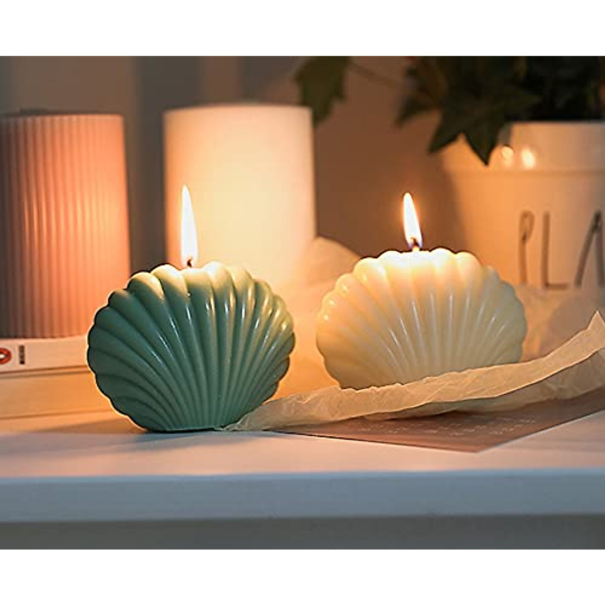 Seashell Shaped Scented Candle,150G Handmade Aroma Soy Wax Decorative Candle for Table Photo Prop Birthday Gift,Prefect for Meditation Stress Relief Mood Boosting Bath Yoga (Blue)