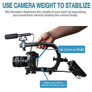 Cam Caddie Scorpion EX Handheld Camera Stabilizer with Threaded Feet - Professional Steadycam for most Cameras, Camcorders, Mobile Phones and Action Sports Cams - Mounting Accessories Included - Black