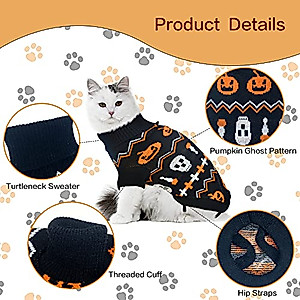 Vehomy 2Pcs Pet Halloween Sweaters Dog Halloween Pumpkin Sweater Kitten Cat Holiday Theme Turtleneck Knitwear Shirt with Pumpkin Skull Patterns Dog Puppy Halloween Costume Clothes for Small Dogs XS