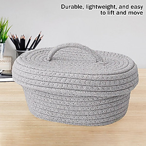 Desktop Storage Box with Lid, Handmade Cotton Rope Storage Basket for Makeup Sundries Snack Needles(Gray)