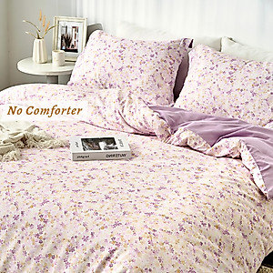 McVernon's Floral Duvet Cover Twin Size, 2 Pcs Purple-Pink Duvet Cover for All Season, Soft, Breathable ＆ Durable Bedding Sets with Zipper Closure and Ties, 1 Duvet Cover and 1 Pillow Shams