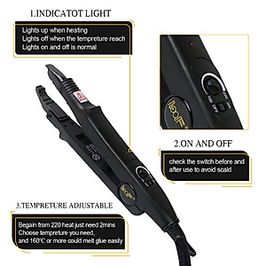TopWigy Professional Hair Extensions Tool Hair Connector Fusion Heat Iron Connector Wand Temperature Adjustable Melting Tool with US Plug