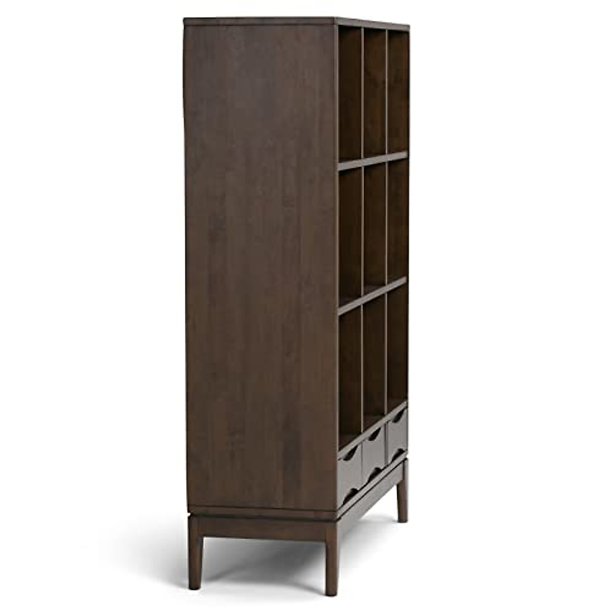 SIMPLIHOME Harper SOLID HARDWOOD 42 Inch Mid Century Modern Cube Storage Bookcase with Drawers in Walnut Brown, For the Living Room, Study Room and Office