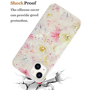 J.west iPhone 13 Case 6.1 inch,Luxury Sparkle Glitter Translucent Soft Clear Colorful Opal Pearly Thinfoil Design Shiny Floral Print Silicone Cover for Women Girls Slim TPU Protective Phone Case