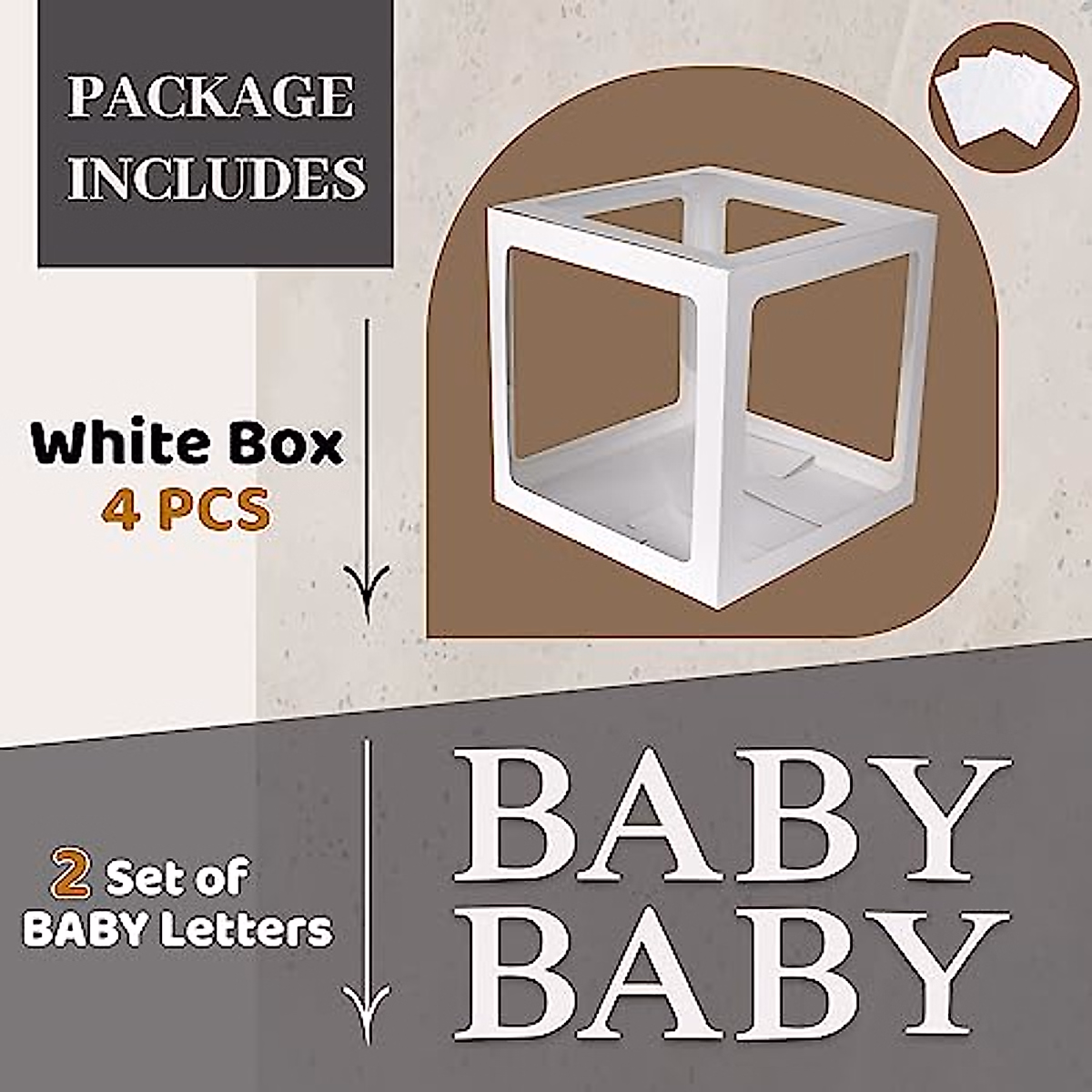 EAF Baby Boxes with Letters for Baby Shower, 4 Pcs Clear Balloon Blocks with 8 Letters for Gender Reveal Decorations and Baby Shower Decorations (White)