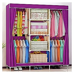 XIANGGUI 1983 Wardrobe 69" Non-Woven Cloth Wardrobe Large Capacity Folding Portable DIY Wardrobe Clothes Storage Fabric Closet Clothing Storage Cabinet Wardrobe Rack (Color : Purple)