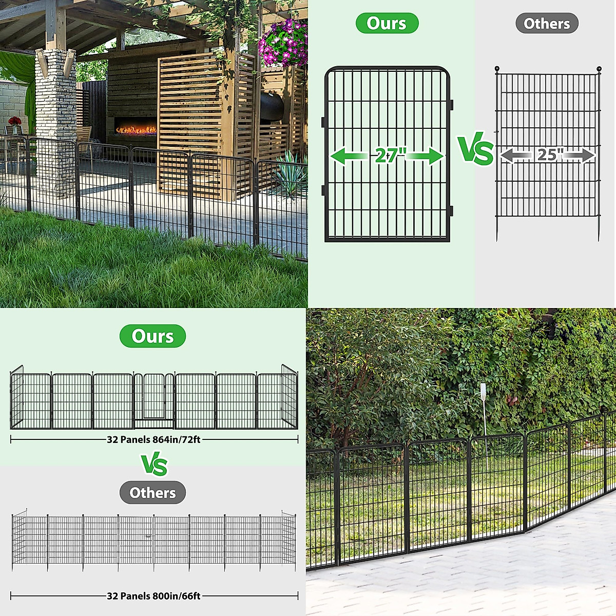 Decorative Garden Fence 32 Pack Black Metal Fence Panels 40in(H) x72ft(L) Temporary Fencing for Yard, Patio, Outdoor, Landscape, Flower Bed Animal Barrier Border for Dog
