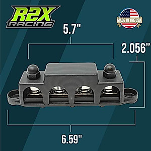 4 Post Power Distribution Block Bus Bar with Cover - Made in The USA - 250 Amp Rating - Marine, Automotive, and Solar Wiring (3/8 - Black)