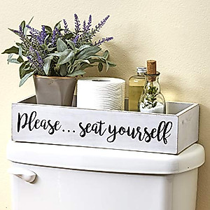 The Lakeside Collection Toilet Tank Topper Tray - Please Seat Yourself - Novelty Bathroom Décor