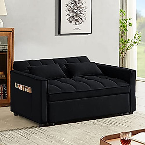 HABITRIO Modern 55.2" Small Pull Out Sleep Sofa Bed 2 Seater Loveseats Sofa Couch with Adjsutable Backrest and Lumbar Pillows for Apartment Office Living Room