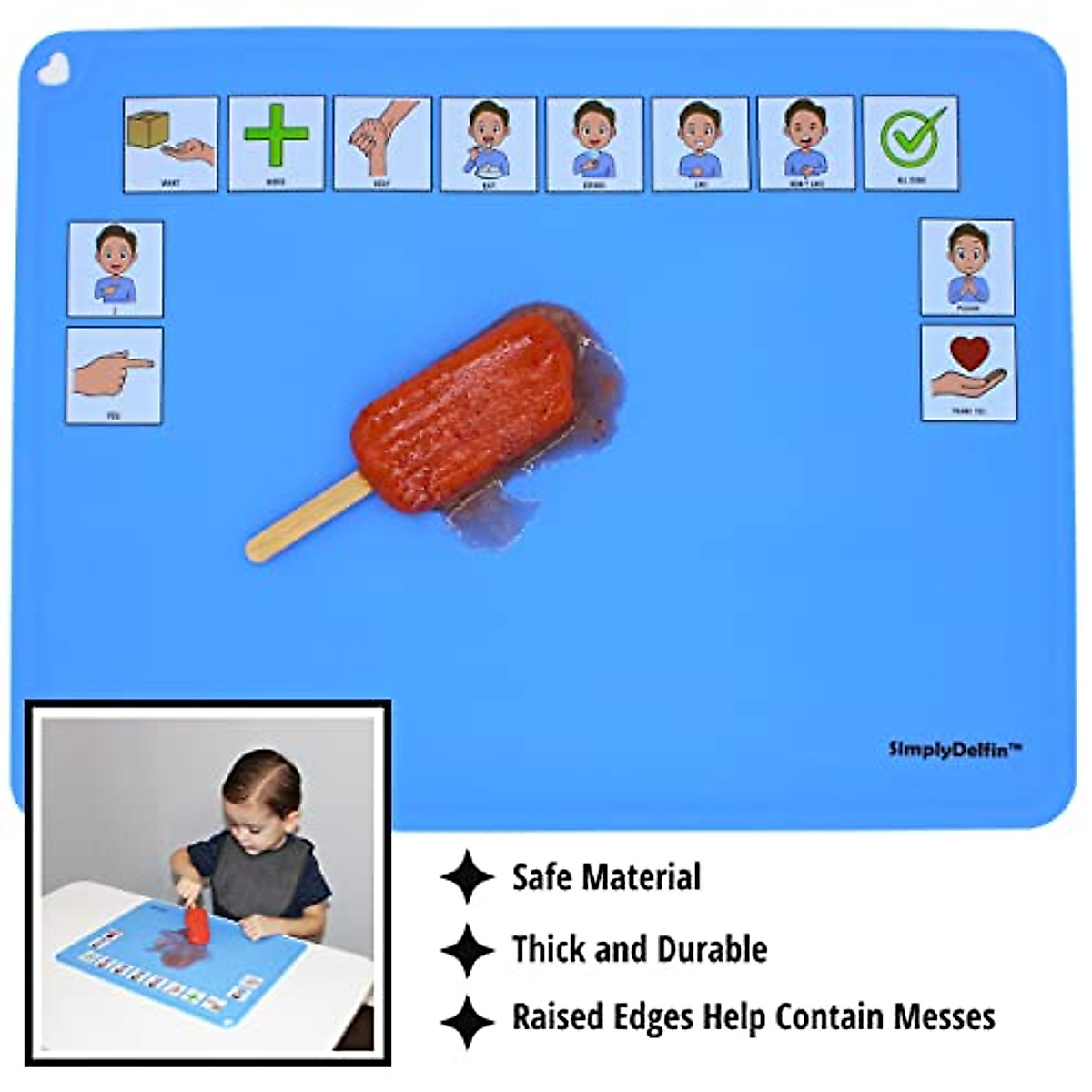 Help for Nonverbal or Speech Delayed Toddlers and Children | Silicone Placemat with Picture Symbols | Communication Board | AAC Pictures | BPA Free, Easy to Clean, Nonslip, Raised Edges